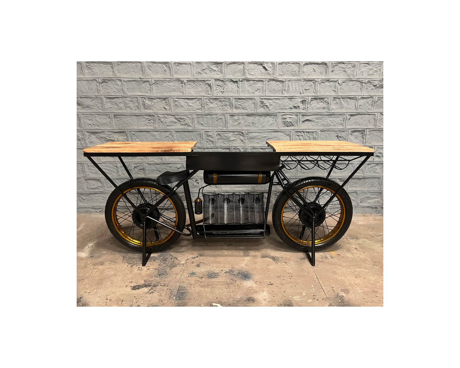 Meuble console moto vintage en bois et métal noir "Crazy" - 9256