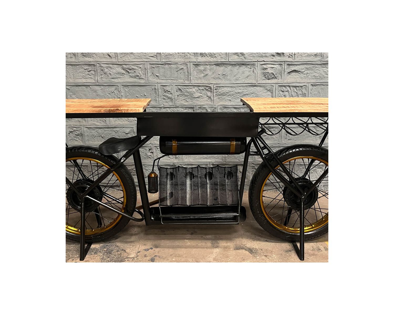 Meuble console moto vintage en bois et métal noir "Crazy" - 9256