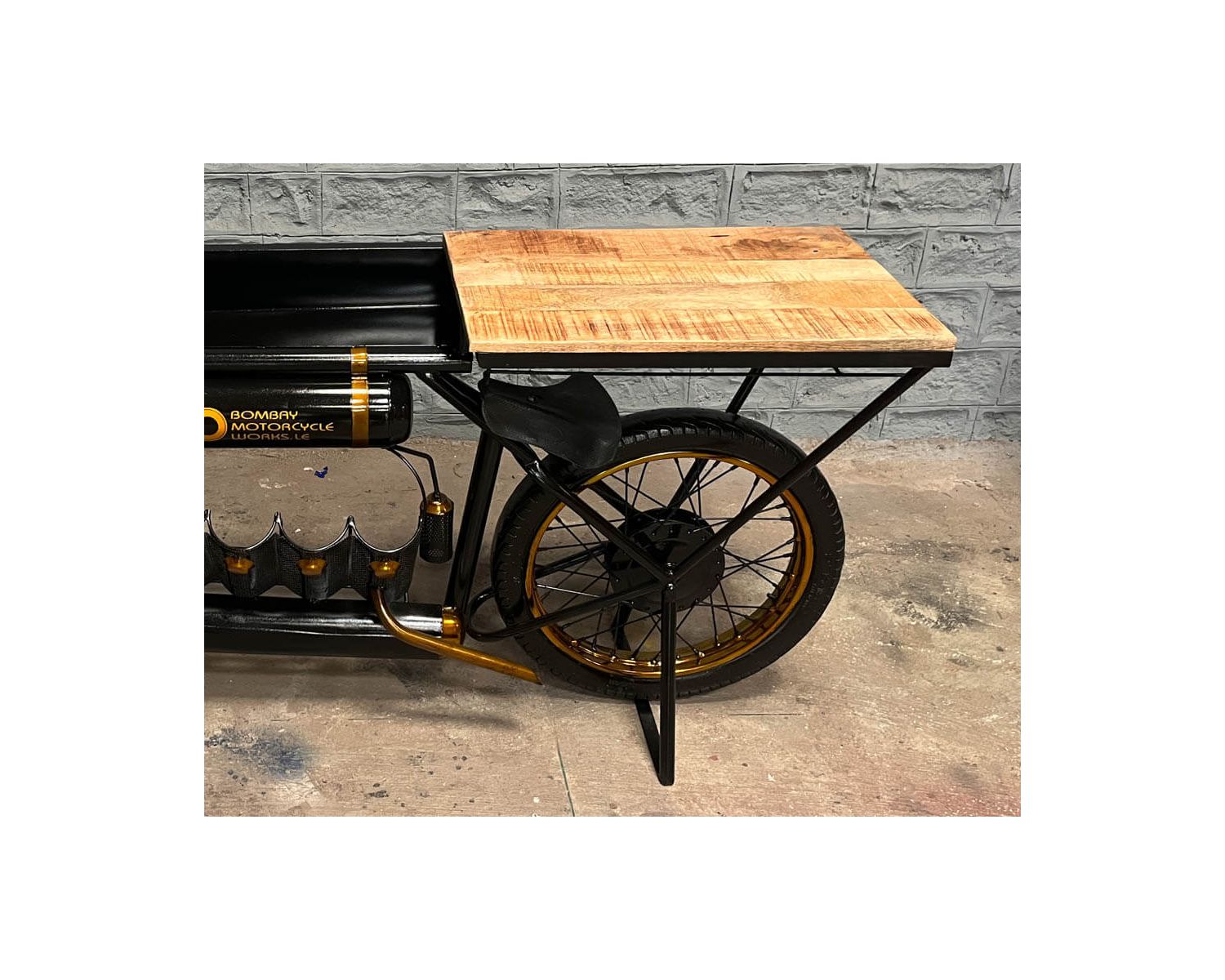 Meuble console moto vintage en bois et métal noir "Crazy" - 9256