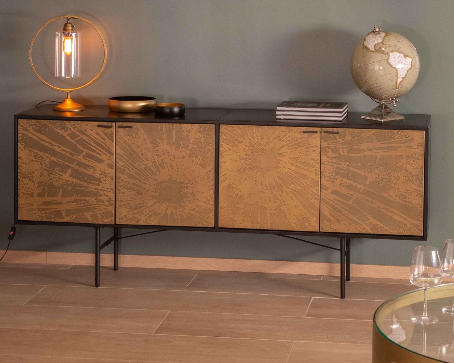 Buffet design en laiton doré texturé et fer noir "Gilt Antique" - 9174