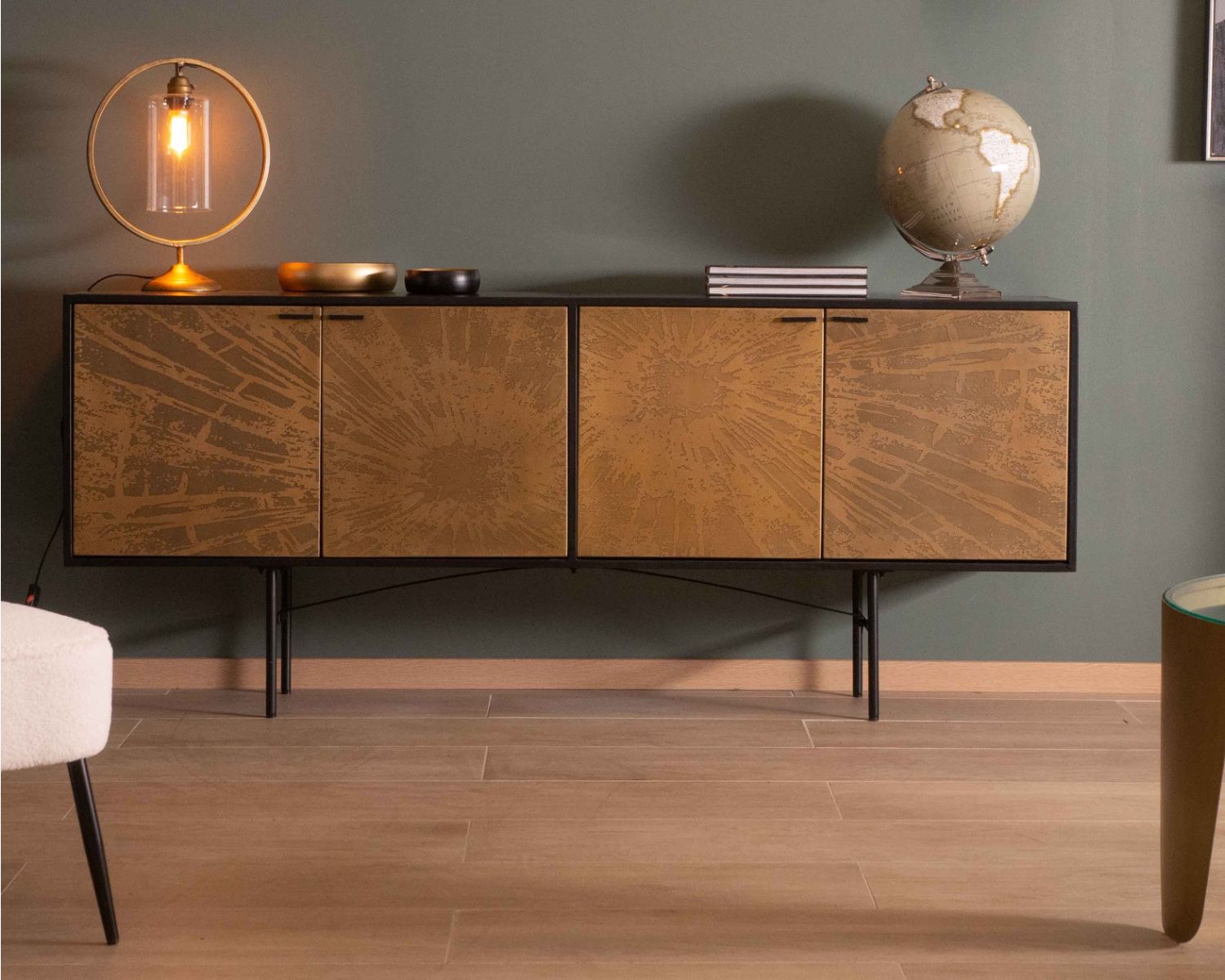 Buffet design en laiton doré texturé et fer noir "Gilt Antique" - 9174