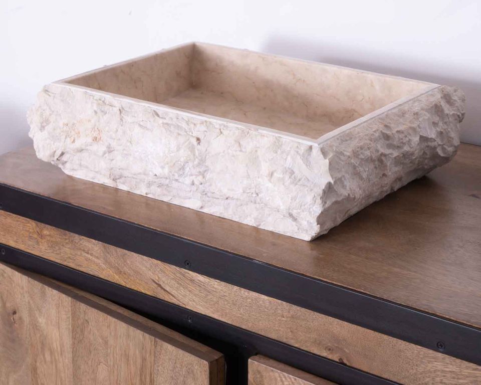 Vasque rectangulaire en marbre naturel beige "Stone" - 9561