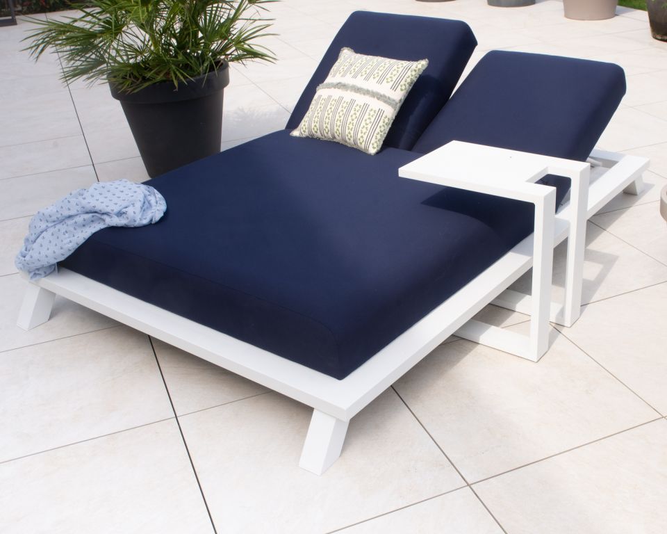 Transat 2 places bleu et blanc haut de gamme Sunbrella "Nusa Pedina" - 9297