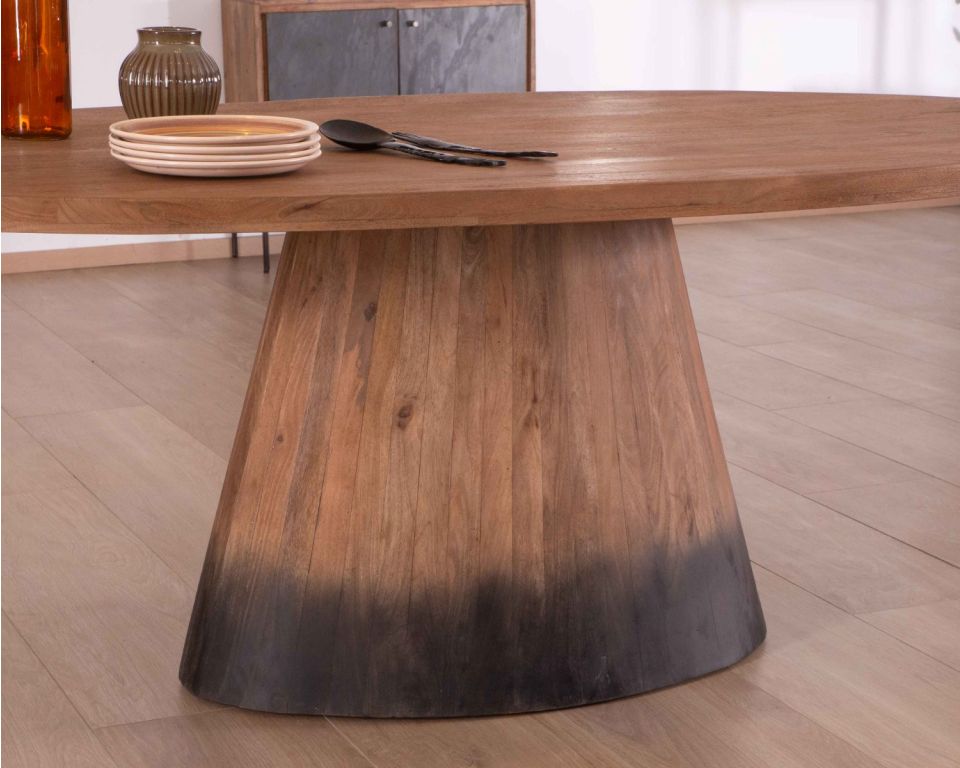 Table à manger ovale en bois fumé et pied central "Blacken" - 9418