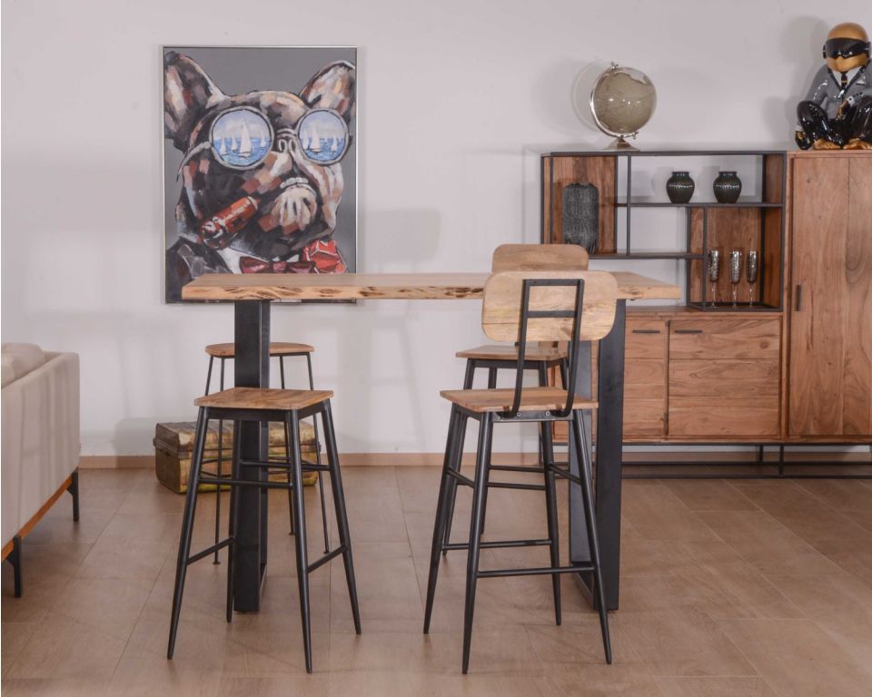 Table de bar moderne en bois massif et métal "Jaffna" - 9213