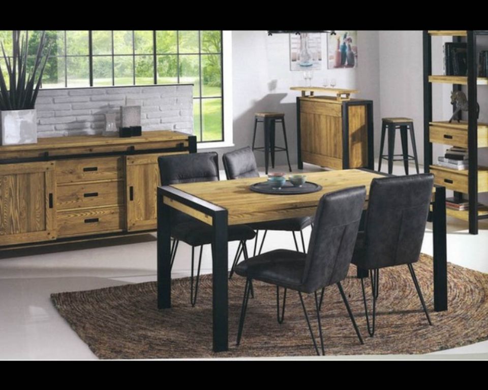 Buffet haut industriel en pin massif et métal "Lugano" - 8720