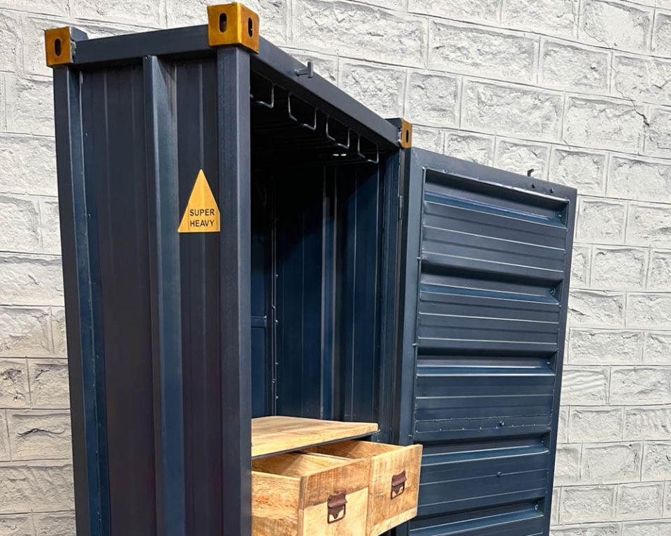 Meuble bar container esprit récup en métal et bois "Crazy" - 9258