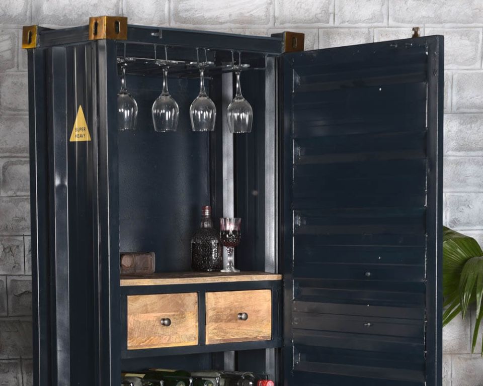 Meuble bar container esprit récup en métal et bois "Crazy" - 9258