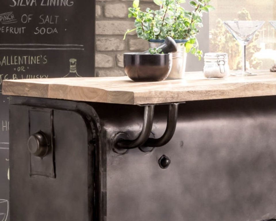 Meuble bar industriel en métal et bois style récup "Crazy" - 9260