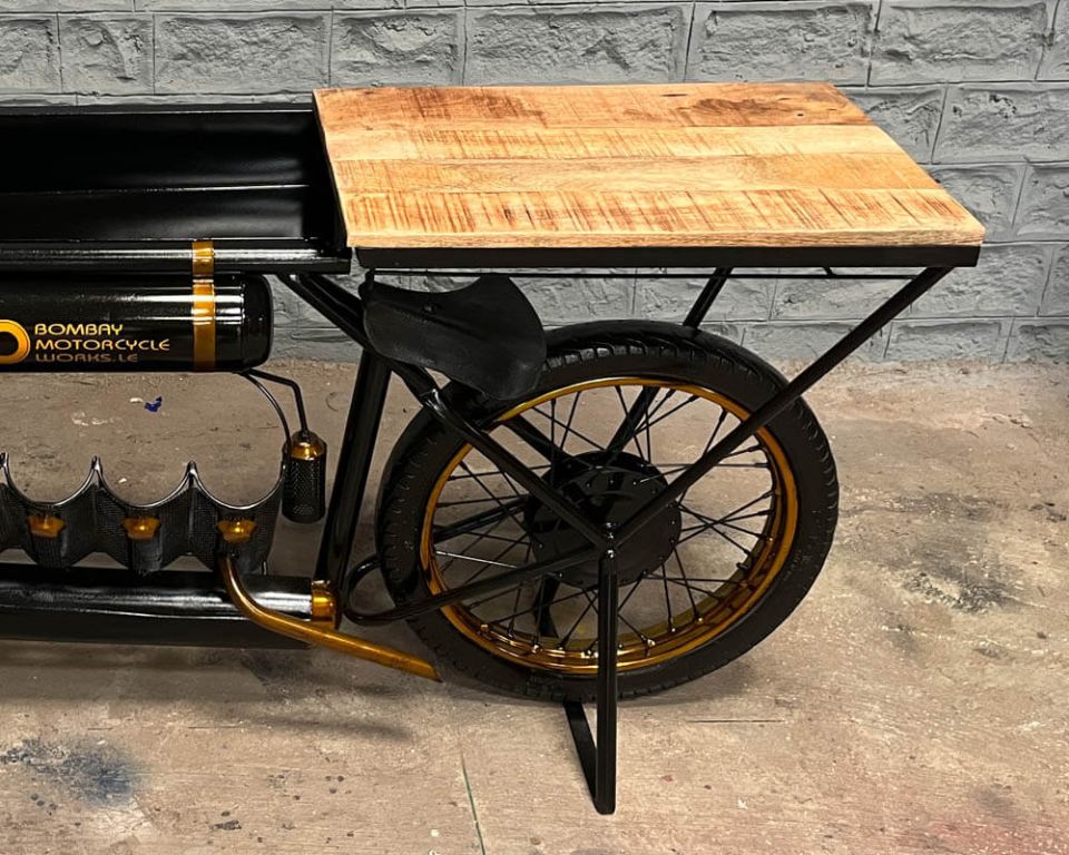 Meuble console moto vintage en bois et métal noir "Crazy" - 9256
