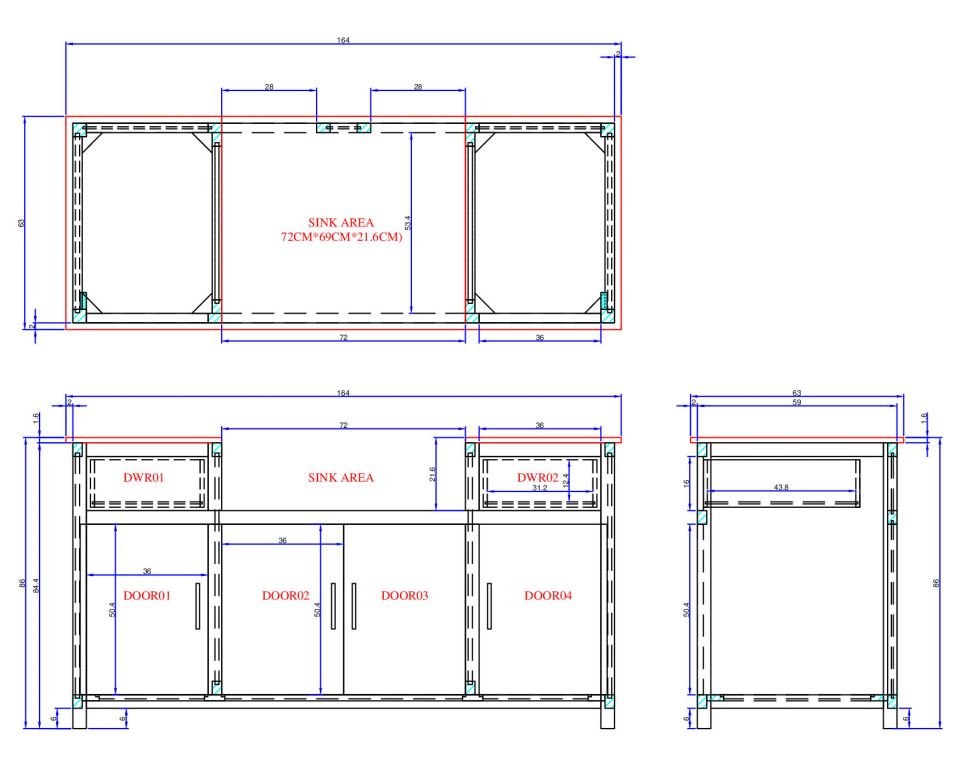 Meuble évier de cuisine en bois massif et pierre "Grand Chef" - 8954