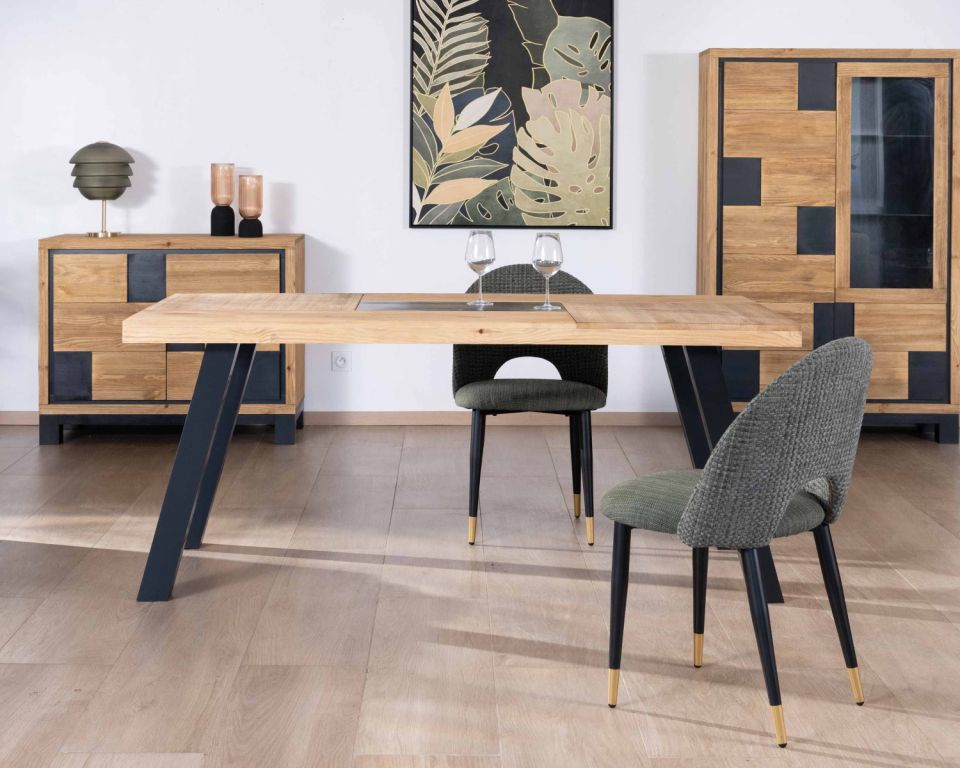 Table à manger contemporaine rectangulaire en pin brossé "Cubo" - 9785