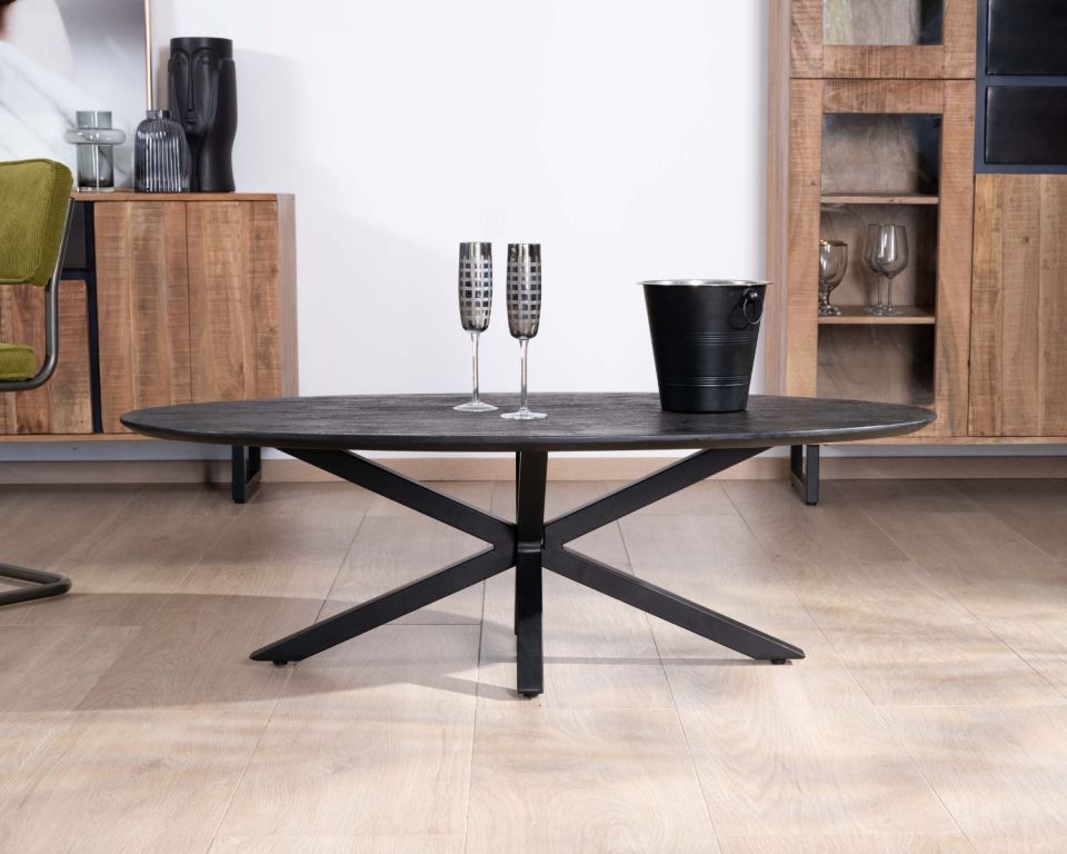 Table basse noire en manguier massif et pieds métal 3D "Pise" - 9636