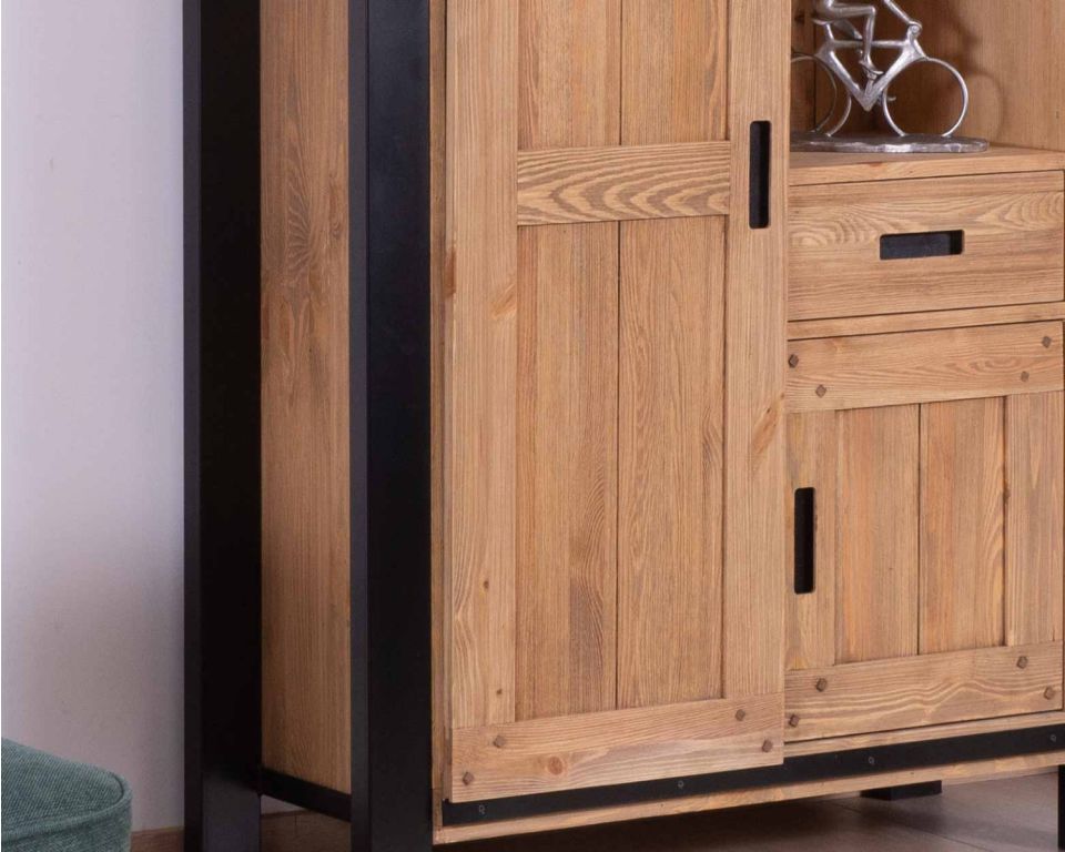 Buffet haut industriel en pin massif et métal "Lugano" - 8720