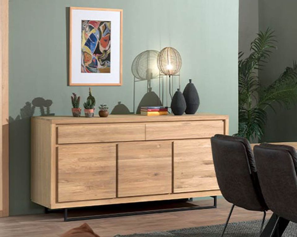 Buffet moderne en bois et métal 3 portes 2 tiroirs « Ripley » - 9017