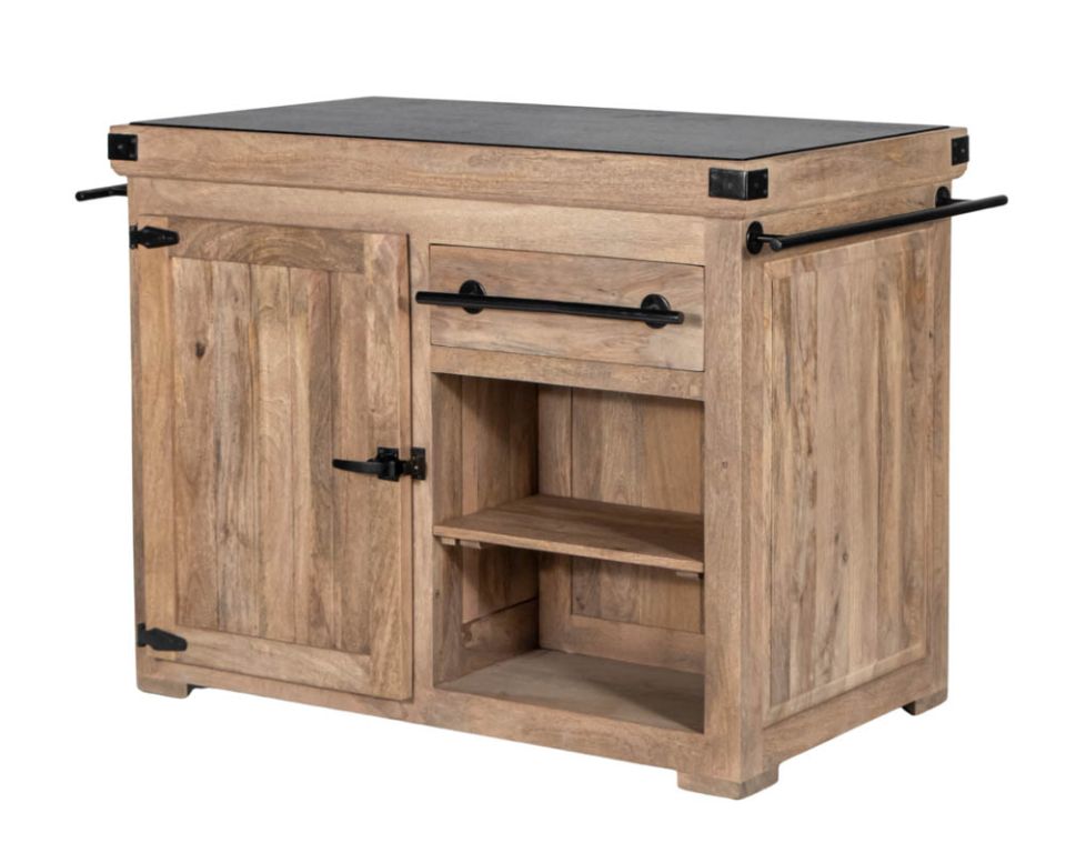 Billot de cuisine bois massif et plateau pierre "Grand chef" - 7937