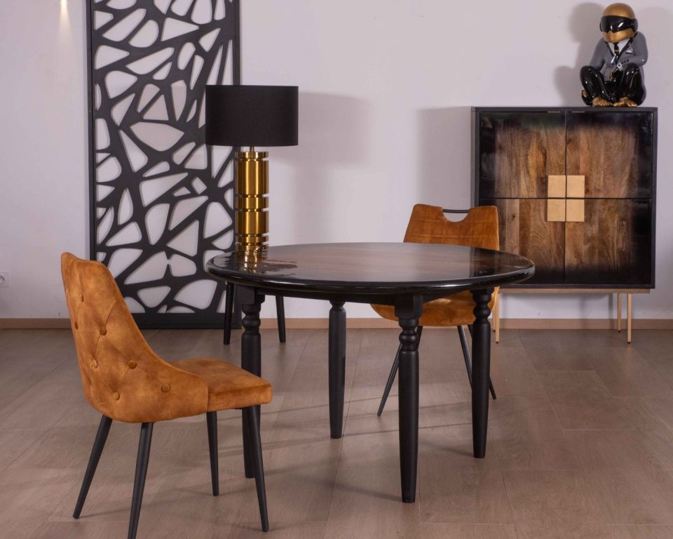 Table à manger ronde bicolore aspect laqué en bois "Pop Vintage" - 9159