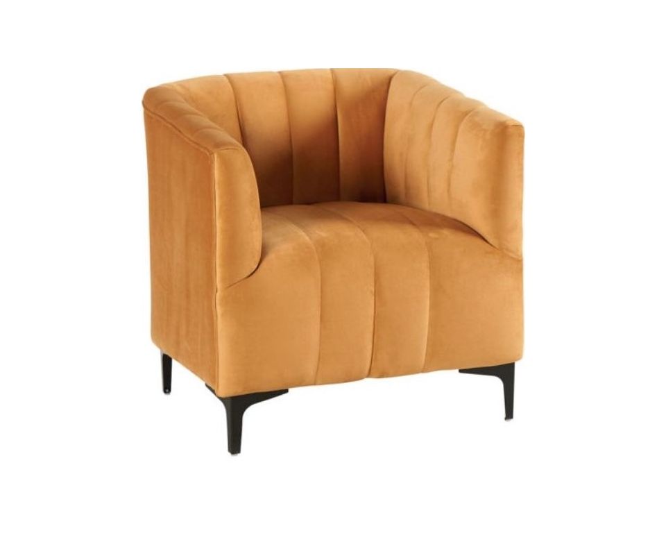 Fauteuil cabriolet rétro chic en tissu ocre jaune "Roster" - 9467