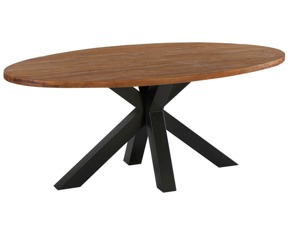 Table ovale en teck massif et pied métal en 190 cm "Roster" - 8038