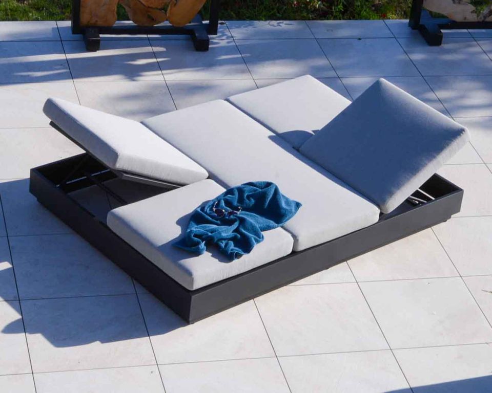 Transat de jardin en tissu gris et alu anthracite "Lisboa" - 8995