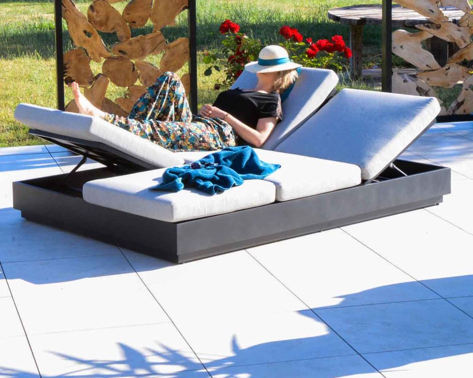 Transat de jardin en tissu gris et alu anthracite "Lisboa" - 8995