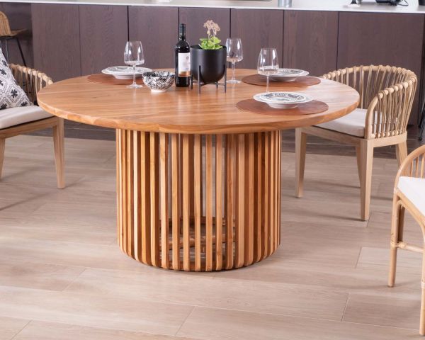 Table ronde en teck pied central rond 150 cm " Dutipi" - 9482