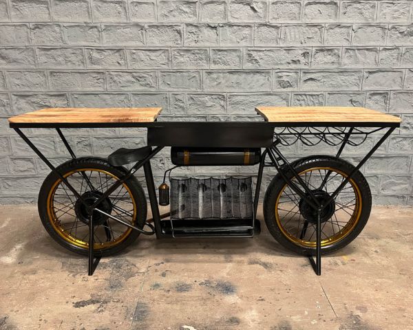 Meuble console moto vintage en bois et métal noir "Crazy" - 9256