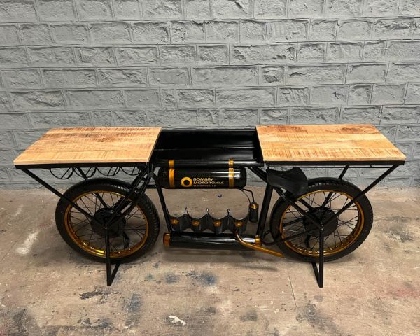 Meuble console moto vintage en bois et métal noir "Crazy" - 9256